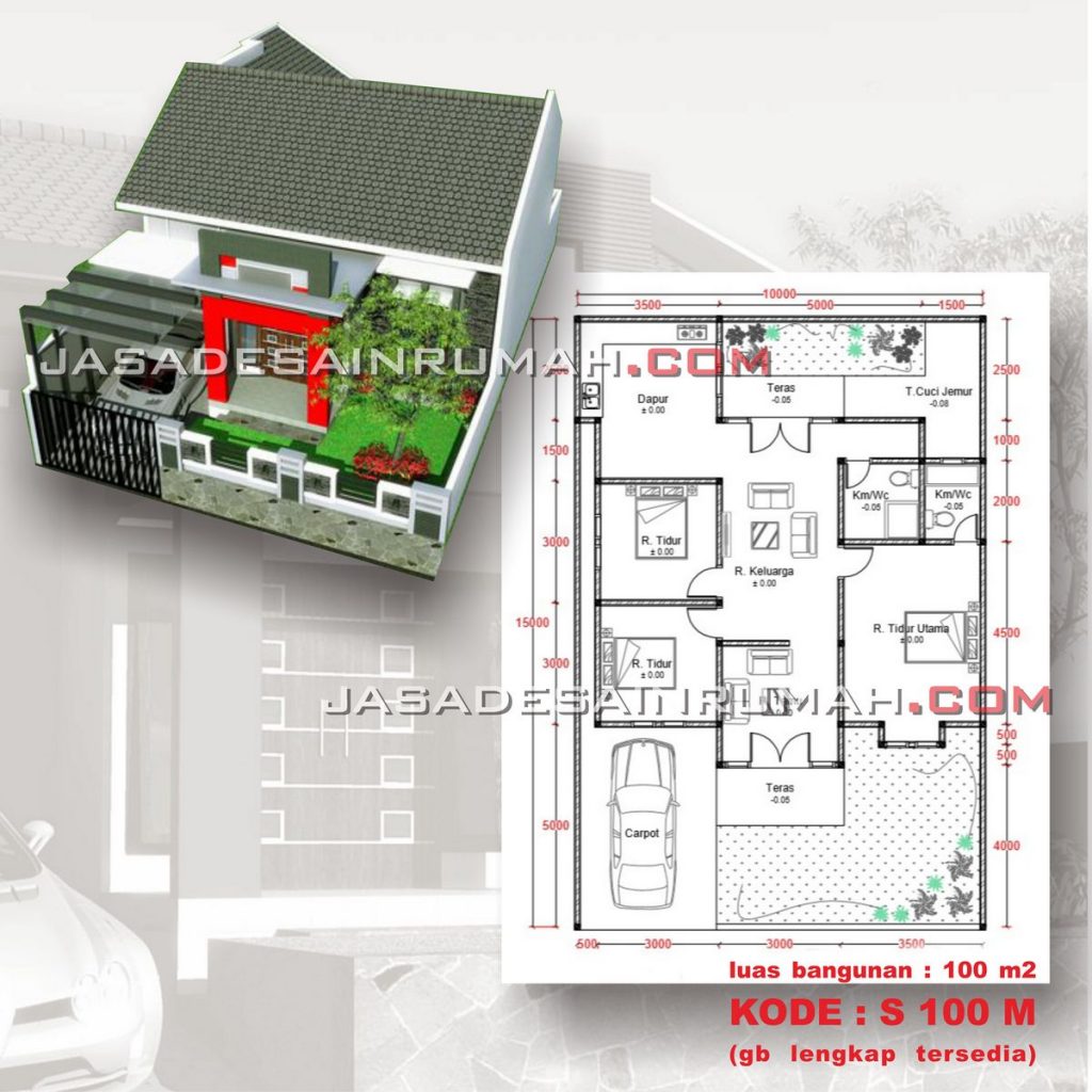 Desain Rumah Modern Minimalis dengan Luas Bangunan 100 m2 | Jasa Desain ...