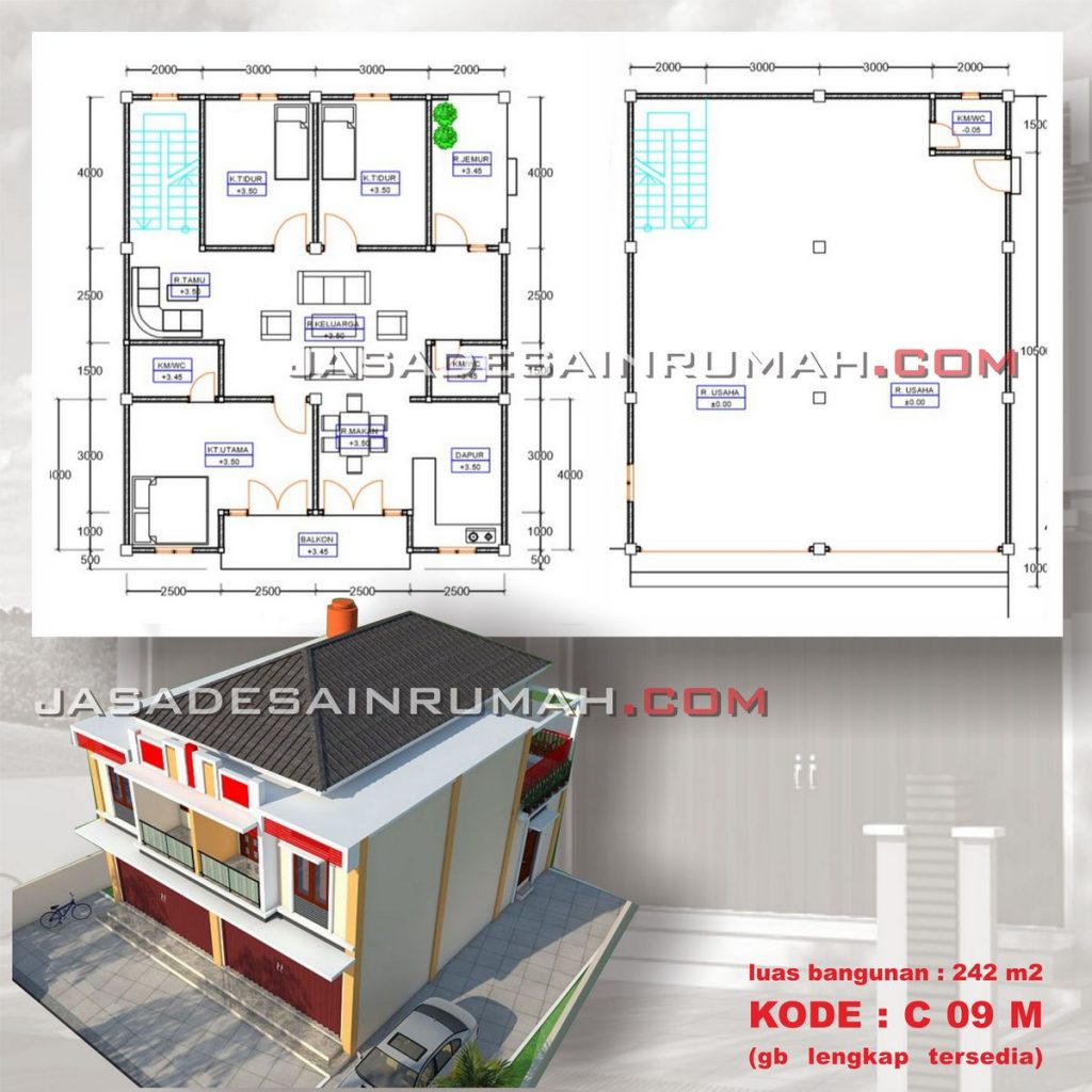 Desain Ruko 2 Lantai Lebar 10 meter Simple Minimalis | Jasa Desain ...