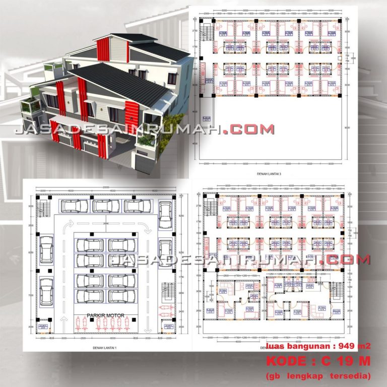 Desain Rumah Kos Ukuran Besar 3 Lantai dengan Banyak Kamar | Jasa ...